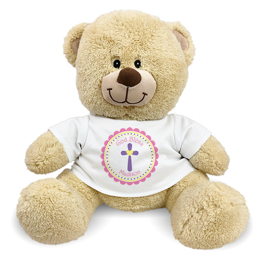 God Bless Pink Cross Teddy Bear | 800Bear.com