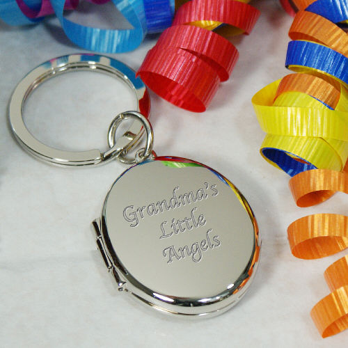 Engraved Silver Oval Locket Key Chain | 800Bear.com