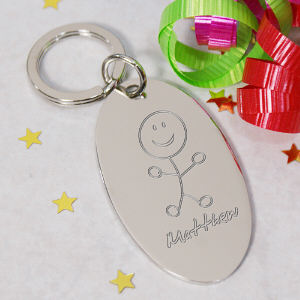 Engraved Stick Figure Silver Key Chain | 800Bear.com